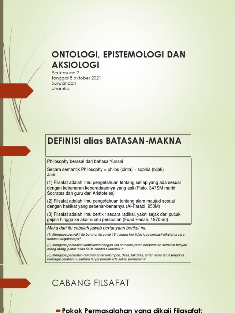Ontologi, Epistemologi Dan Aksiologi | PDF | Sains & Matematika
