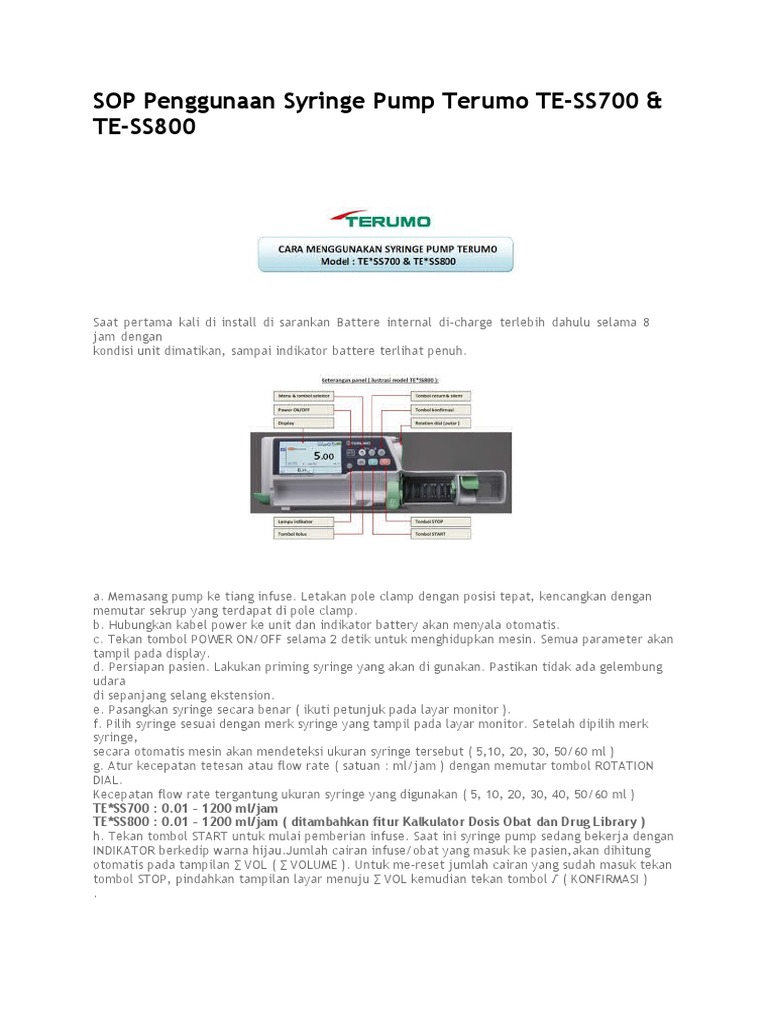 SOP Penggunaan Syringe Pump Terumo TE | PDF