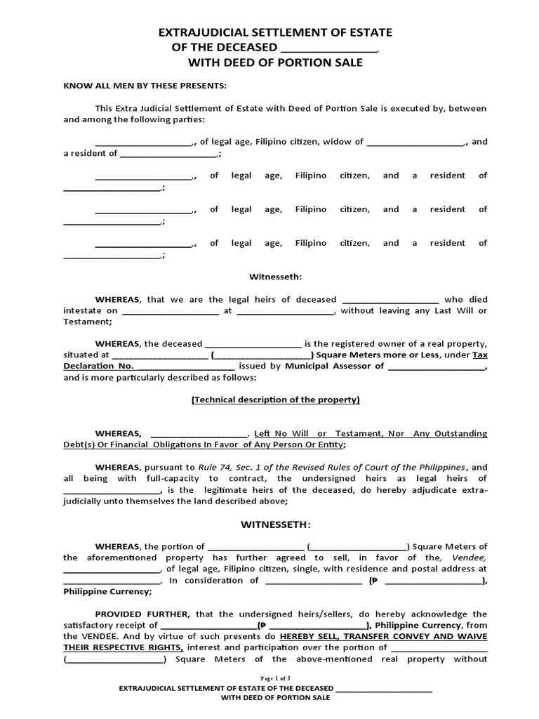 EJS With Portion Sale | PDF | Inheritance | Civil Law (Common Law)