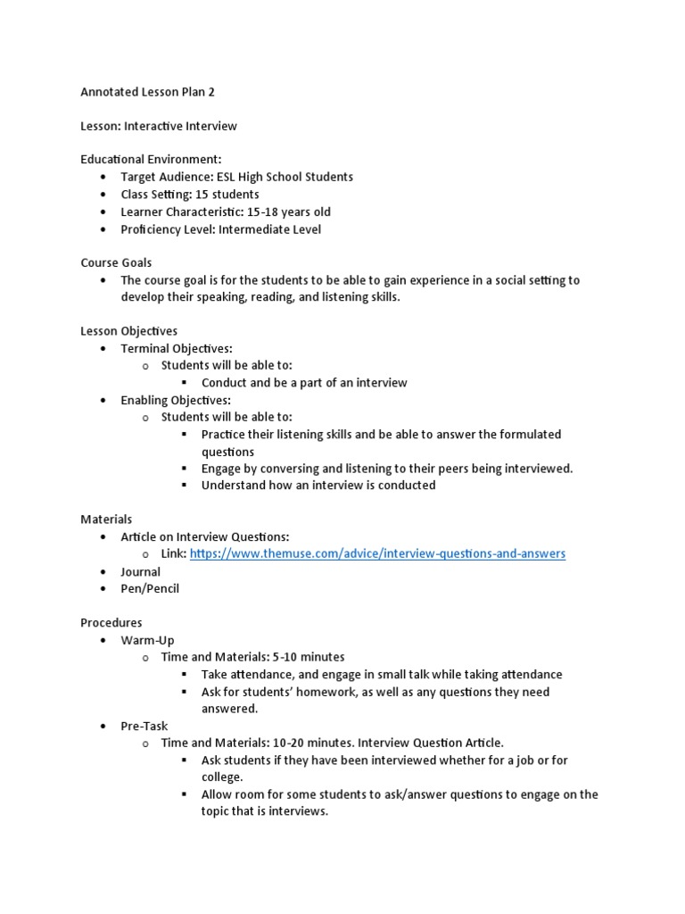 Annotated Lesson Plan 2 | PDF | Interview | Lesson Plan