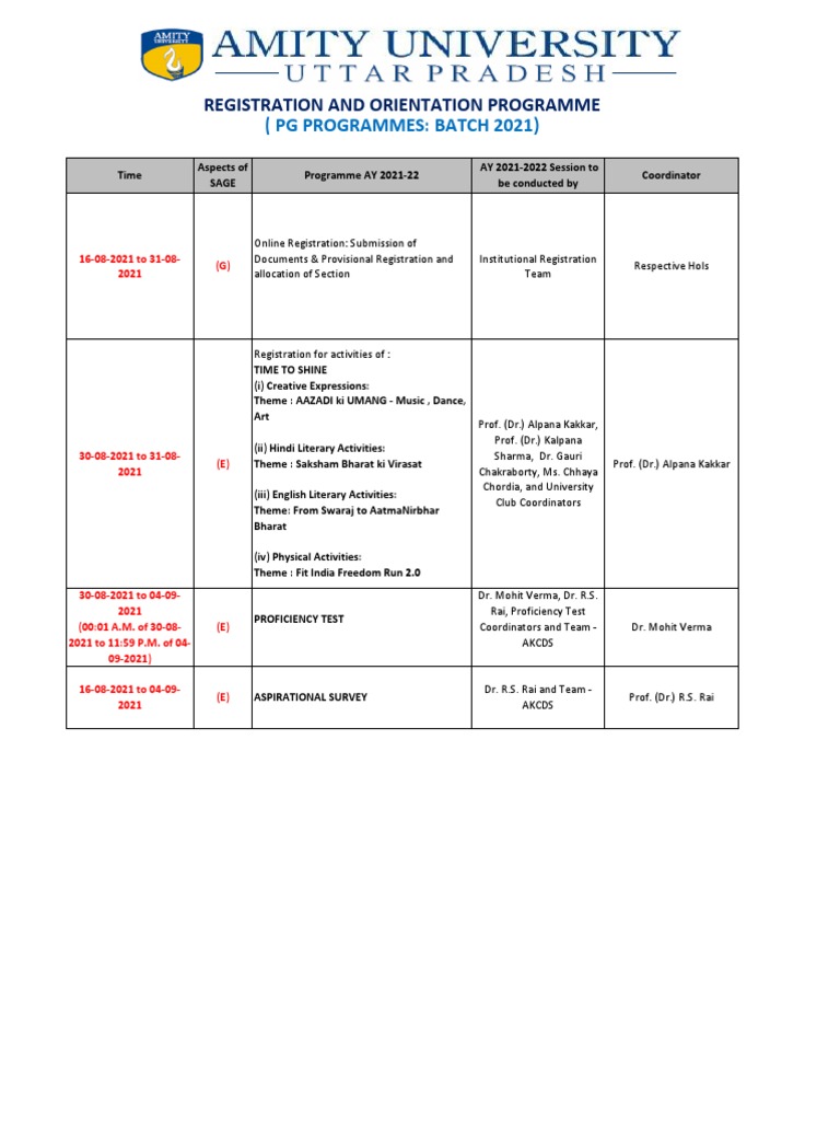 5 Day Orientation Program Schedule | Download Free PDF | Academia ...