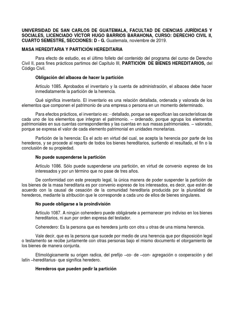 Masa Hereditaria y Partición Hereditaria 2019 | PDF | Herencia | Bienes (Ley)