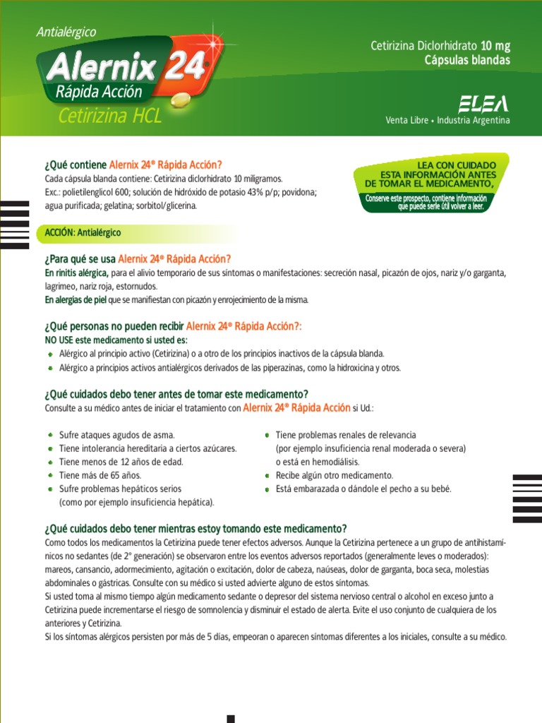 Alernix Prospecto Elea 1 | PDF | Alergia | Medicamentos con receta