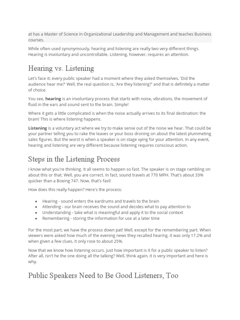Hearing Vs Listening Pdf Hearing Sound