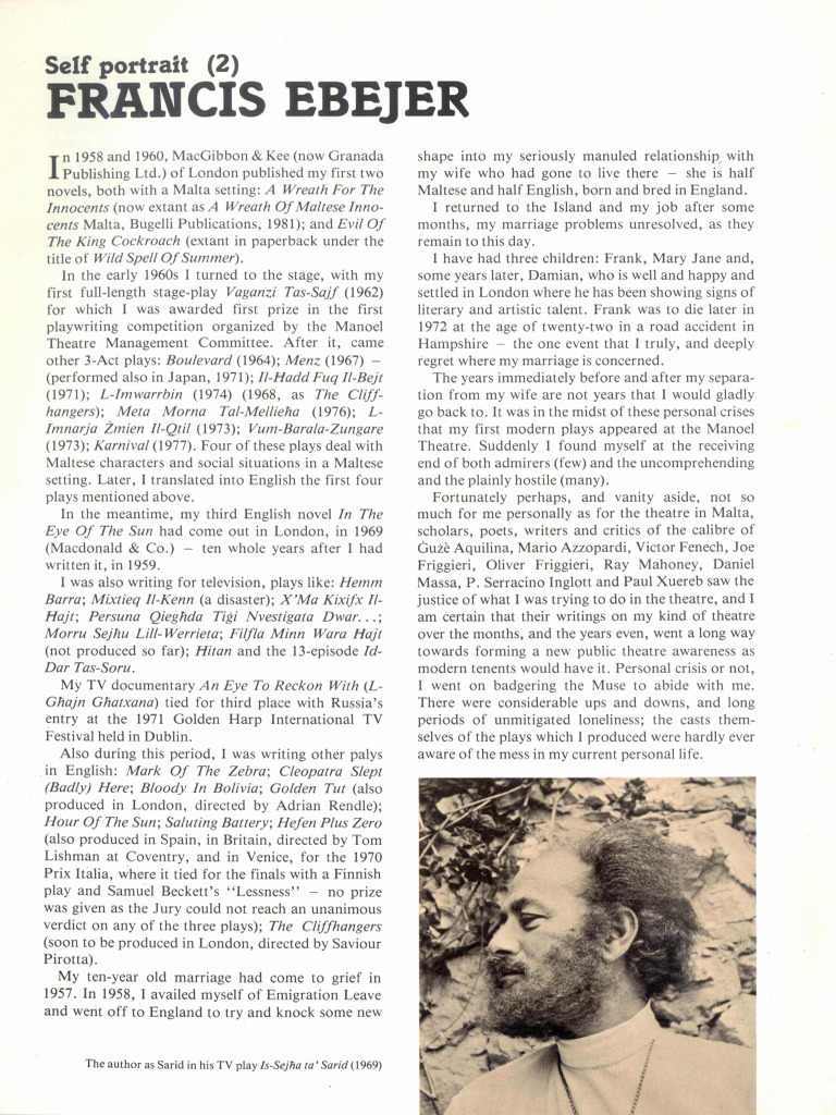 Self Portrait Francis Ebejer Part 2 | PDF