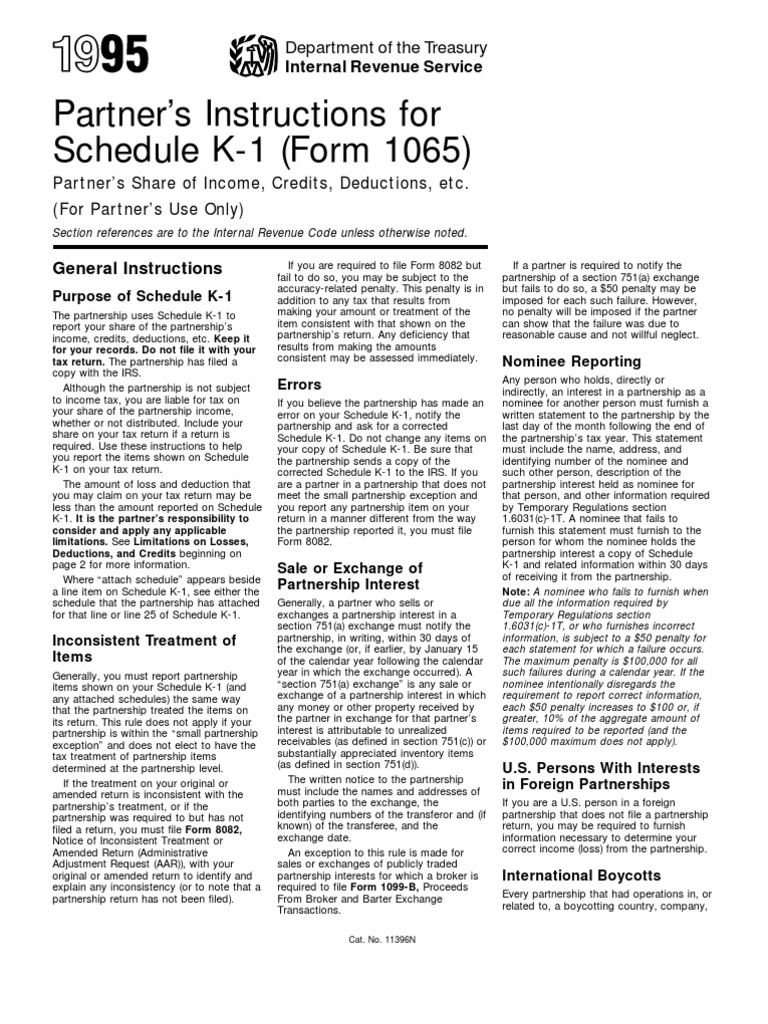 Partner's Instructions For Schedule K-1 (Form 1065) : Internal Revenue ...