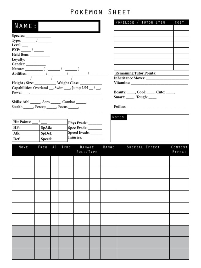 PTU 1.05 Pokemon Sheet | PDF