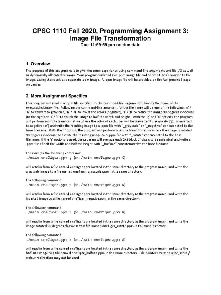 CPSC 1110 Fall 2020, Programming Assignment 3: Image File Transformation | PDF | Software ...