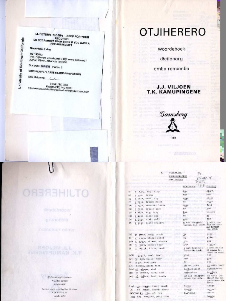 J. J. Viljoen, T. K. Kamupingene - OtjiHerero Woordeboek, Dictionary ...