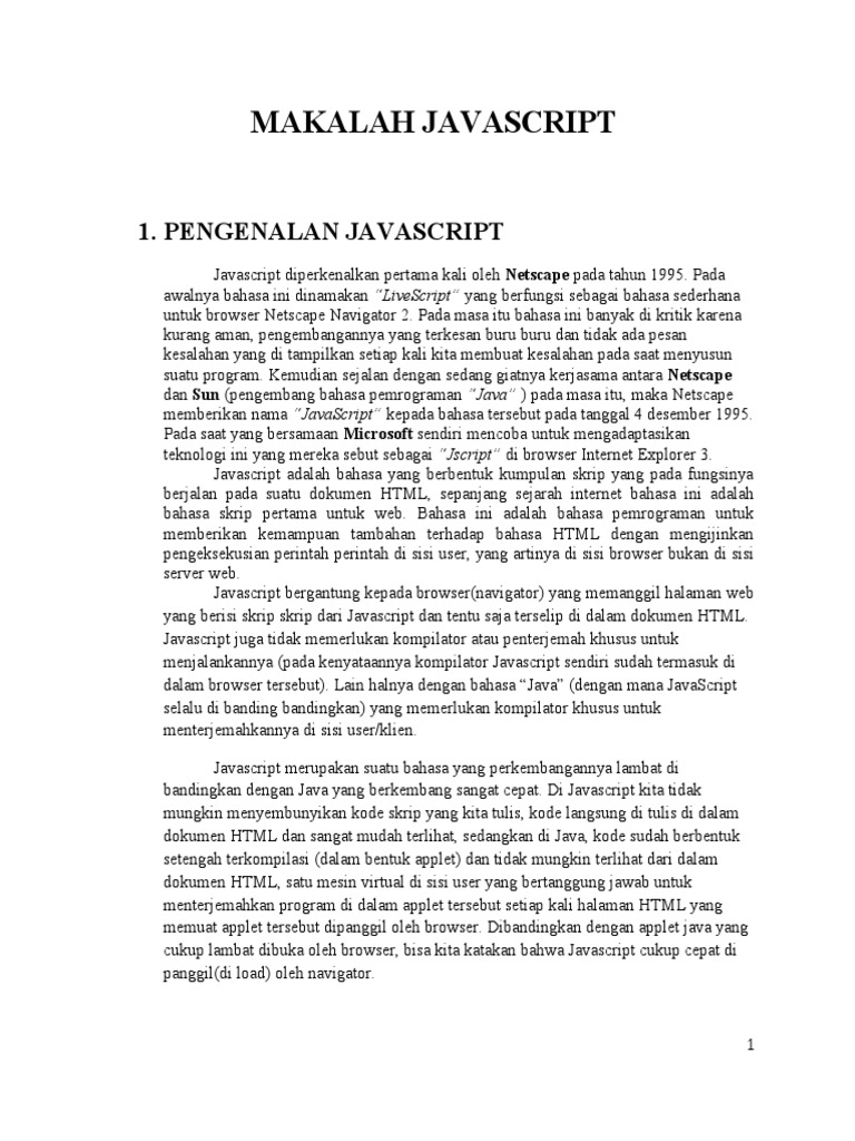 Makalah Javascript 1. Pengenalan Javascript | PDF