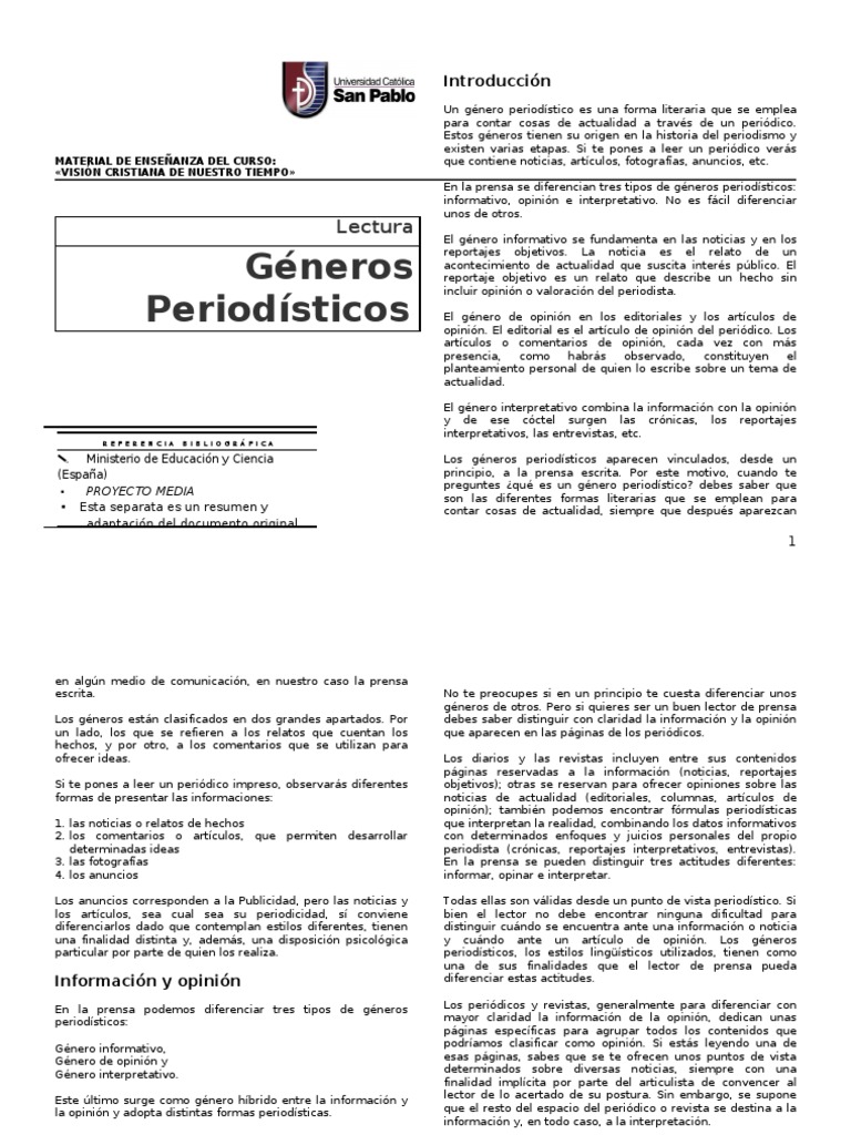 Los principales géneros periodísticos: informar, opinar e interpretar ...