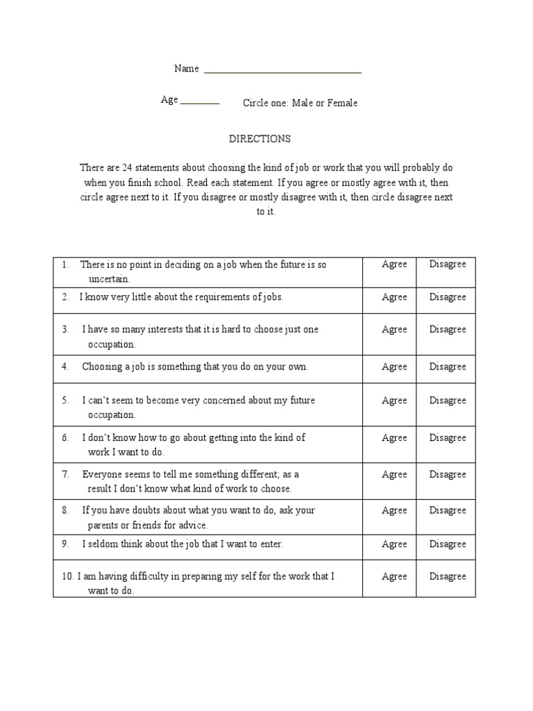 Career Maturity Inventory Form C | PDF