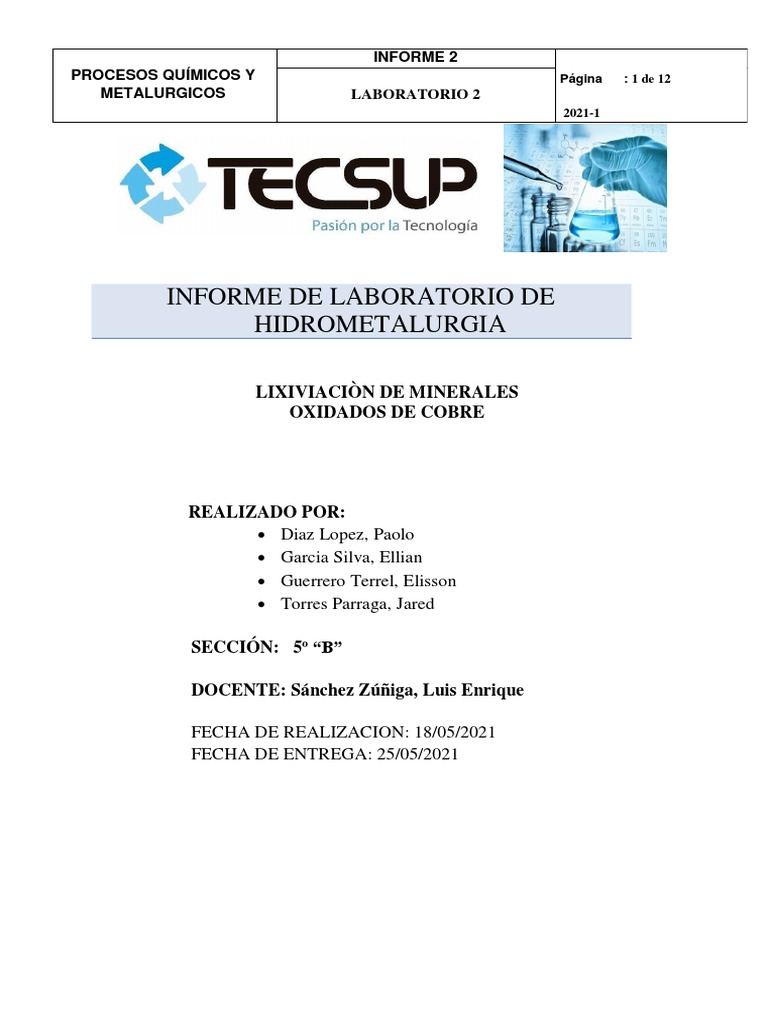 Lab 2 Hidro | PDF | Cobre | Ácido sulfúrico