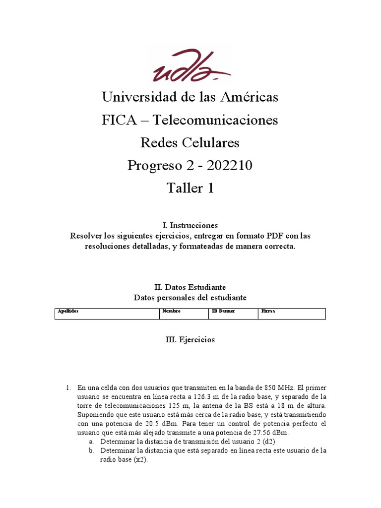 Taller 1 Progreso 2 202210 | PDF | Multiplexación por división de frecuencia ortogonal | Radio