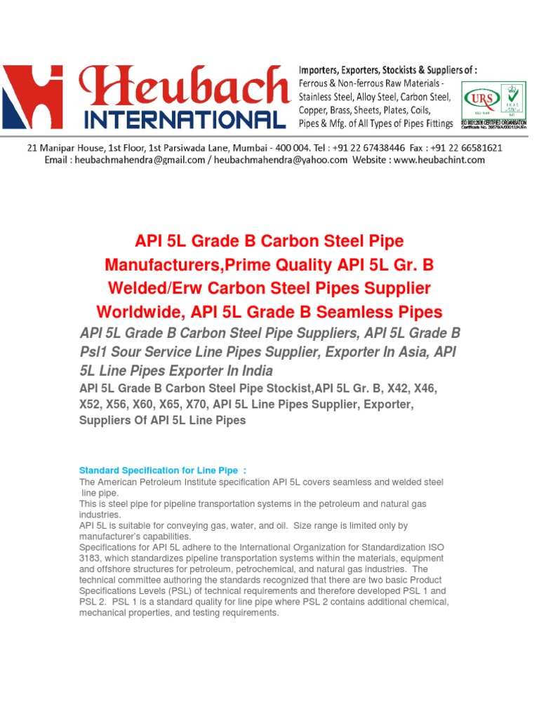 API 5L Grade B Carbon Steel Pipe Suppliers | PDF | Pipe (Fluid ...