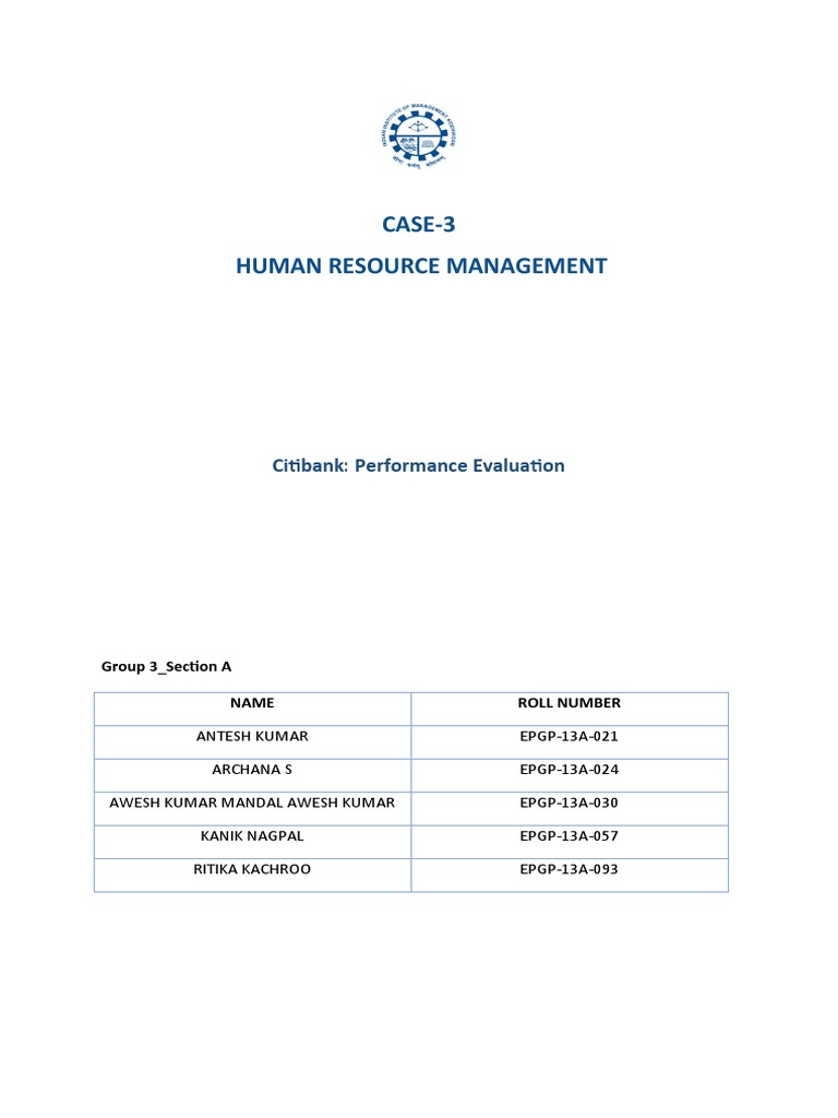 Citibank Case Analysis - HRM Group-3 | PDF | Customer Satisfaction | Evaluation