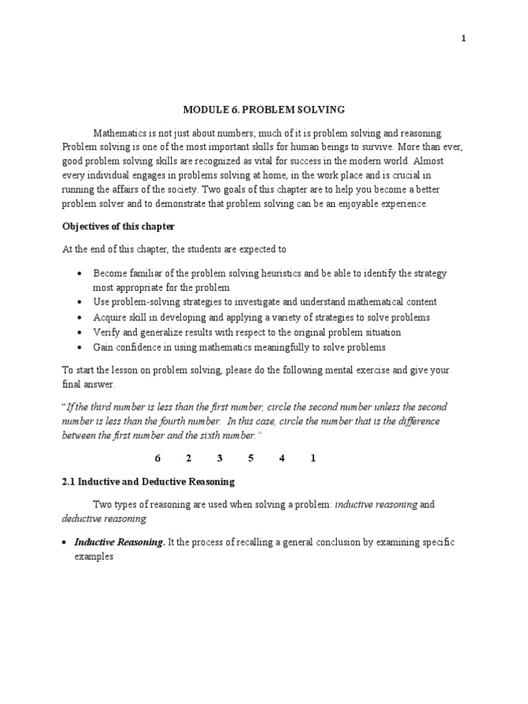 Module 6. Problem Solving | PDF | Reason | Inductive Reasoning