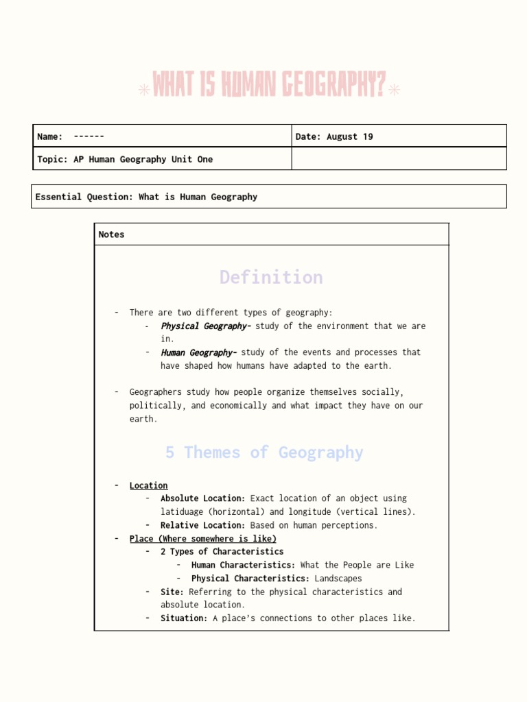 Human Geography Unit One Notes | PDF | Map | Geography