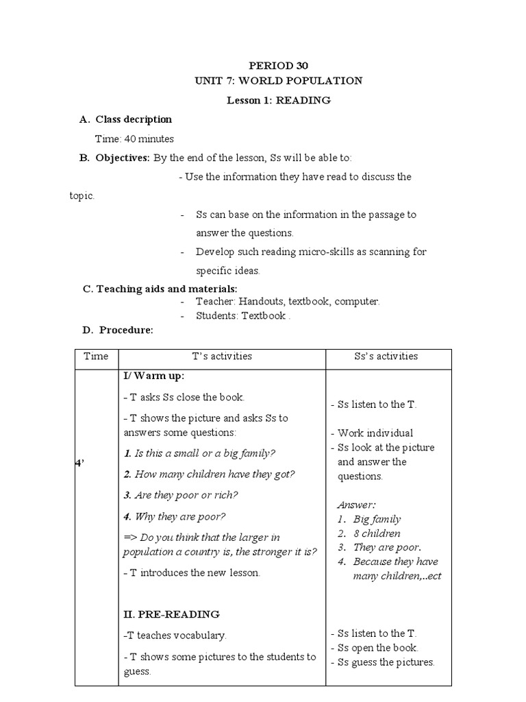 Unit 7 World Population Reading | PDF | Education Theory | Cognition