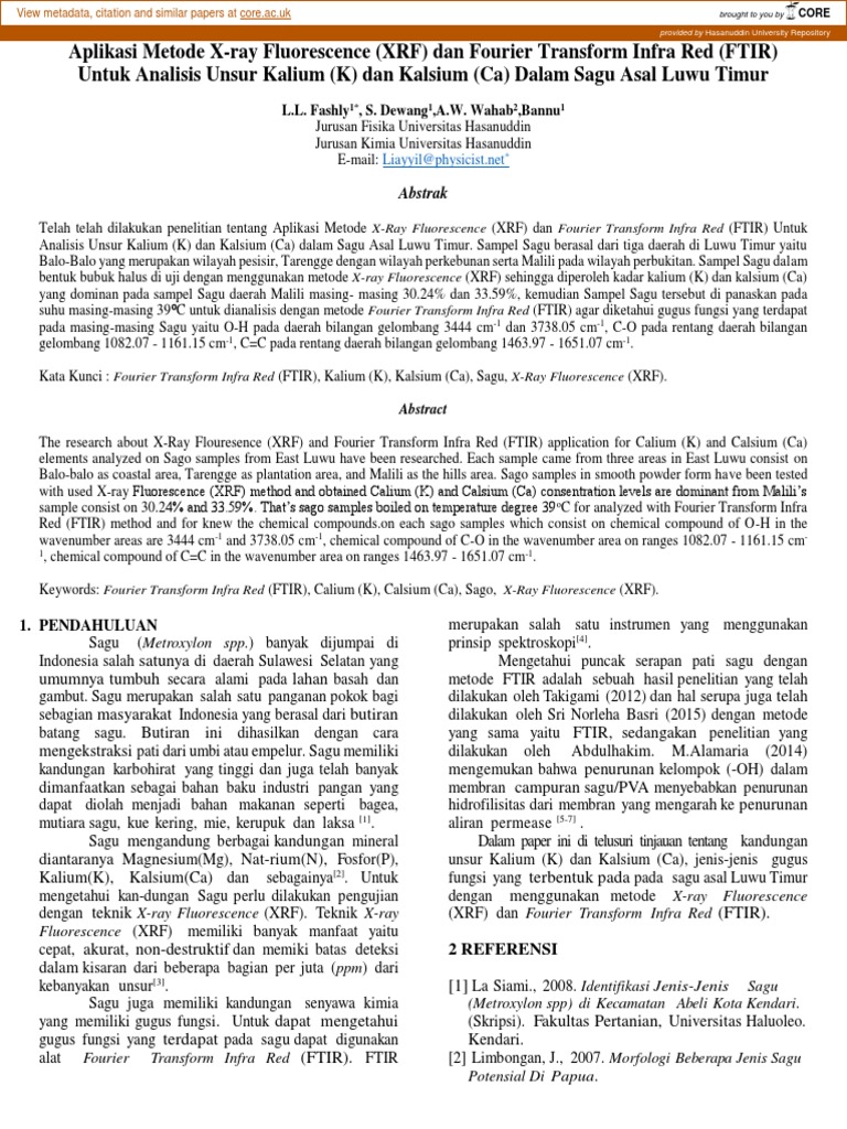 Aplikasi Metode X-Ray Fluorescence (XRF) Dan Fourier Transform Infra Red (FTIR) Untuk Analisis ...