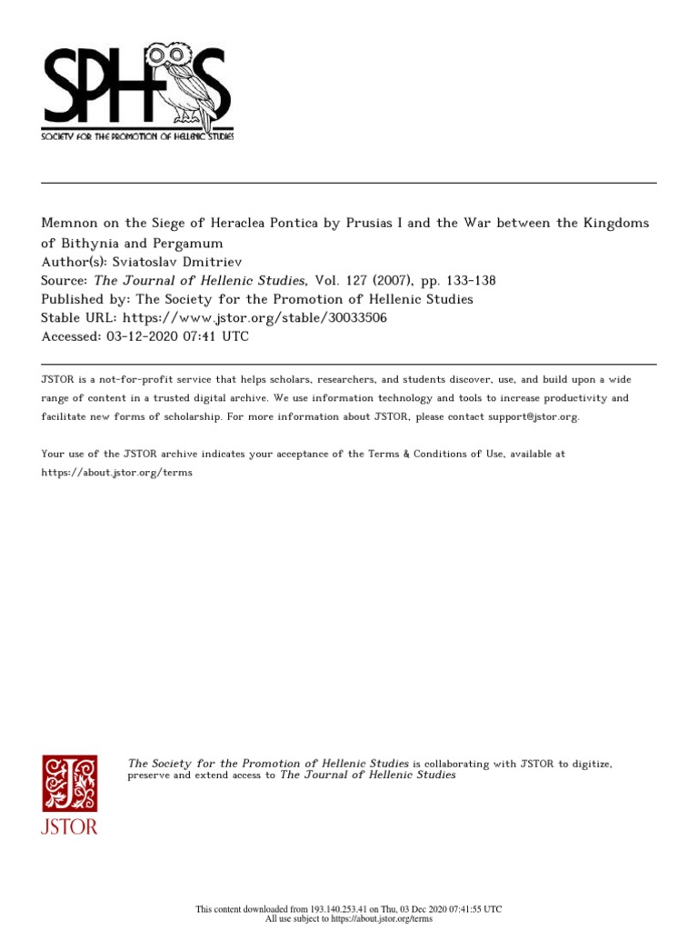 Memnon On The Siege of Heraclea Pontica by Prusias I | PDF | Hannibal | Homer