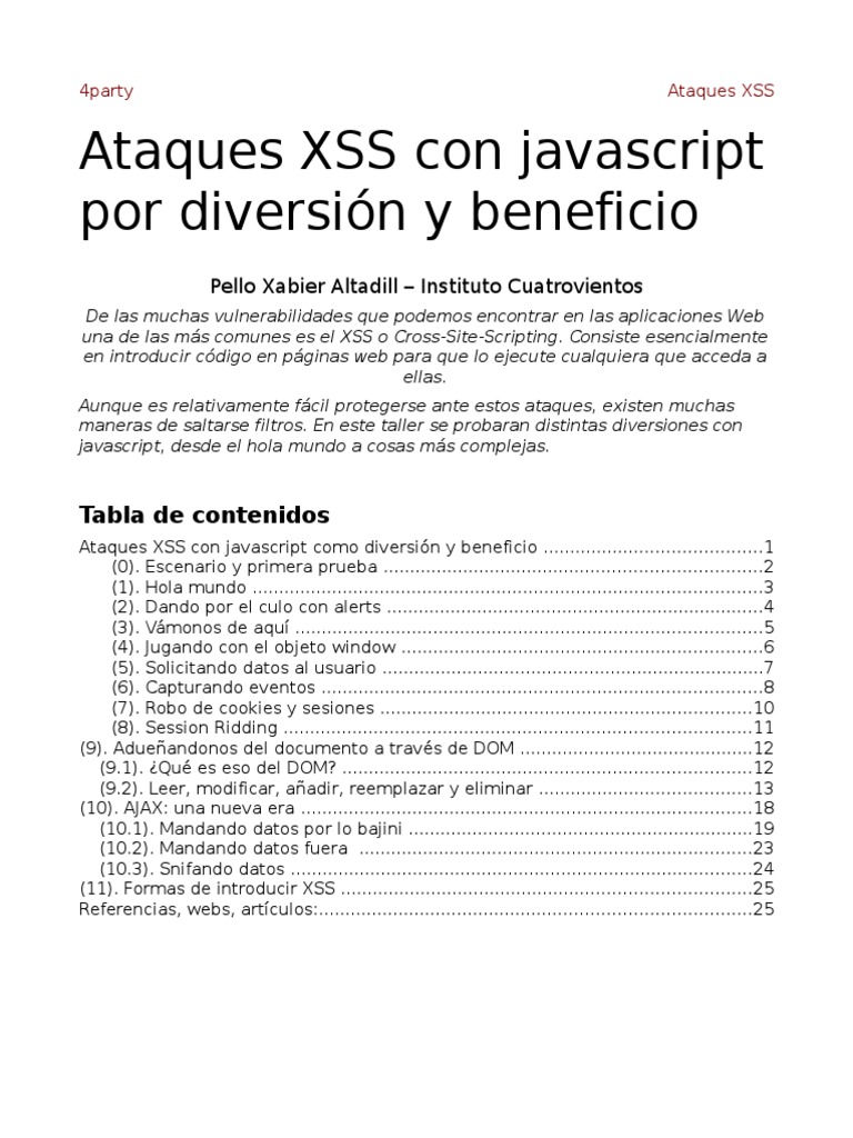 XSS Con Javascript | PDF | Script Java | Modelo de objeto de documento