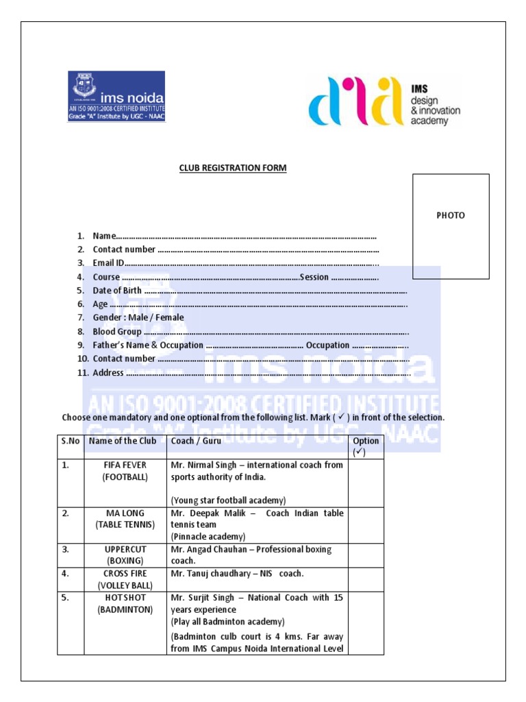 Club Registration Form | PDF