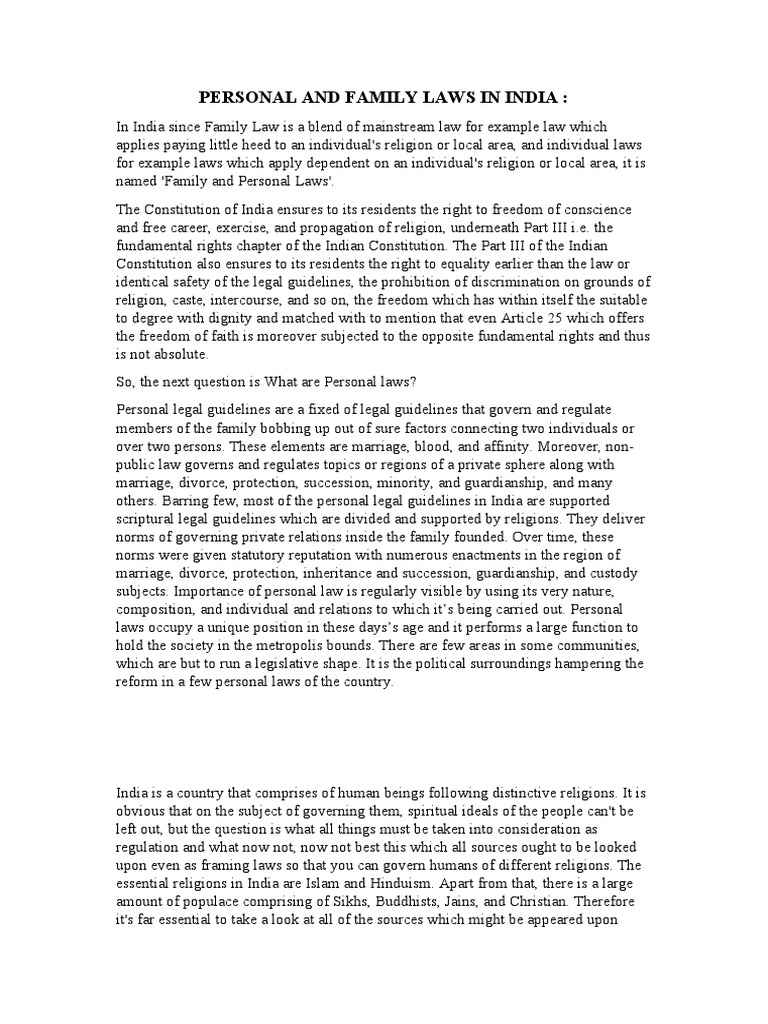 Personal and Family Laws in India | PDF | Common Law | Government