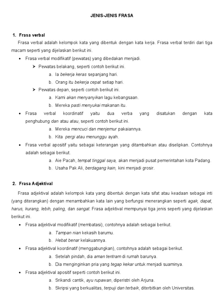 Jenis-Jenis Frasa dalam Bahasa Indonesia | PDF