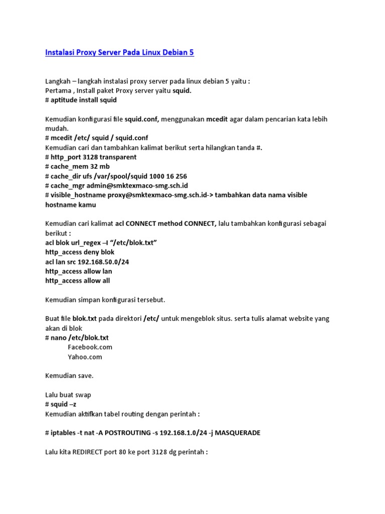 Instalasi Proxy Server Pada Linux Debian 5 | PDF | Business