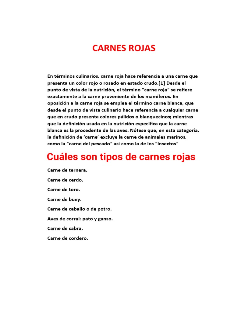 Carnes Rojas | PDF | Carne | Nutrición