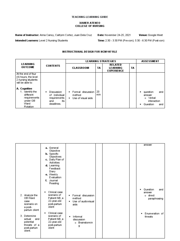 Teaching Learning Guide PDF Instructional Design Learning