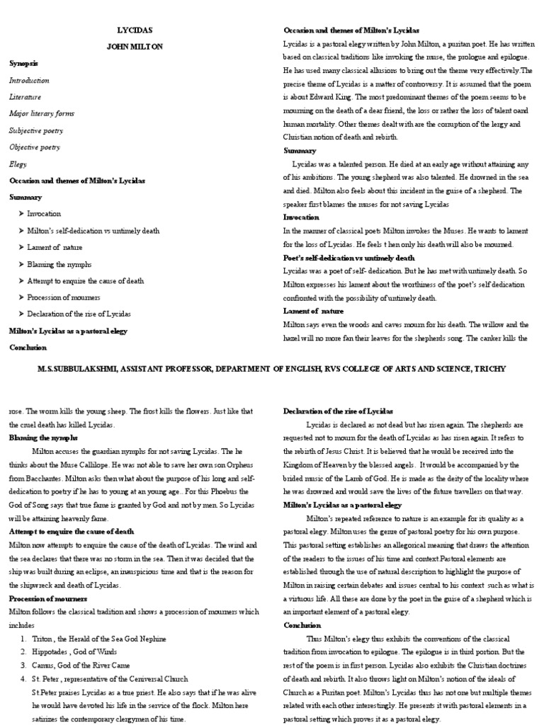 Lycidas | PDF | Poetry