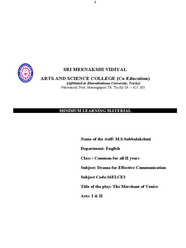 Drama For Effective Communication The Merchant of Venice - MLM UNIT-I ...