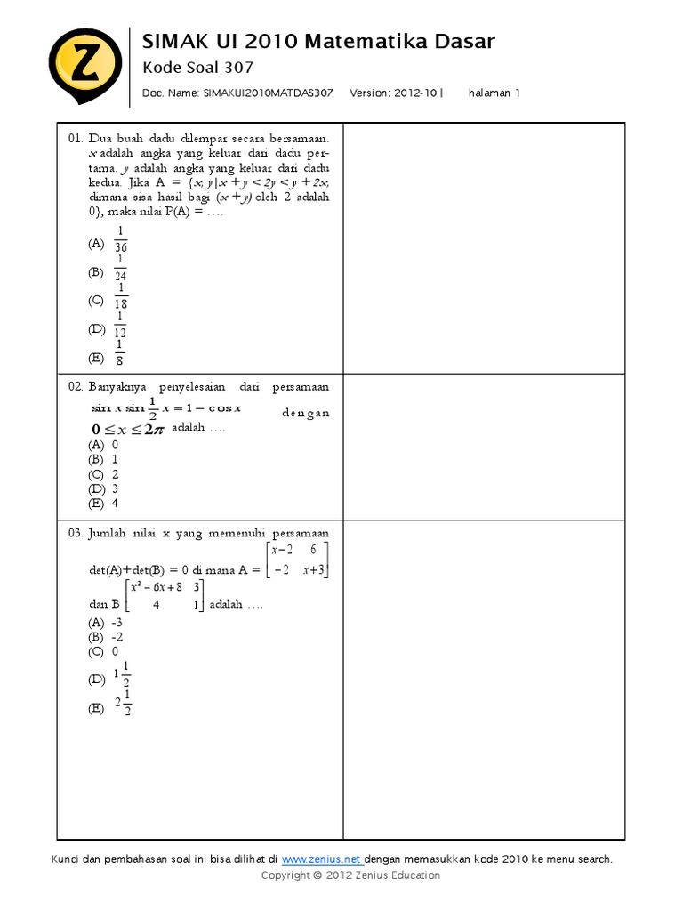 Soal Simak Ui Matdas Kode 307 | PDF Soal Simak Ui Matdas Kode 307 | PDF