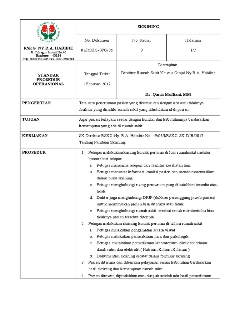 Prosedur Skrining Pasien RSKG | PDF