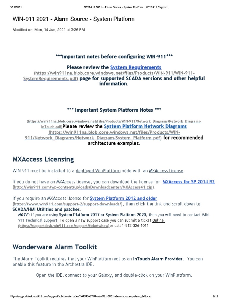 WIN-911 2021 - Alarm Source - System Platform - WIN-911 Support | PDF ...
