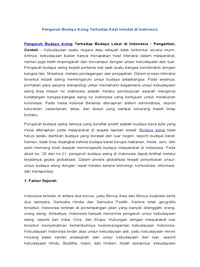 Pengaruh Budaya Asing di Indonesia | PDF | Sejarah | Agama & Spiritualitas
