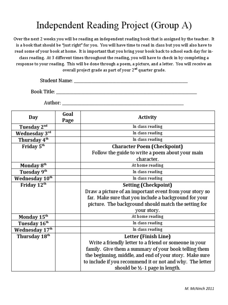 Independent Reading Project | PDF | Books