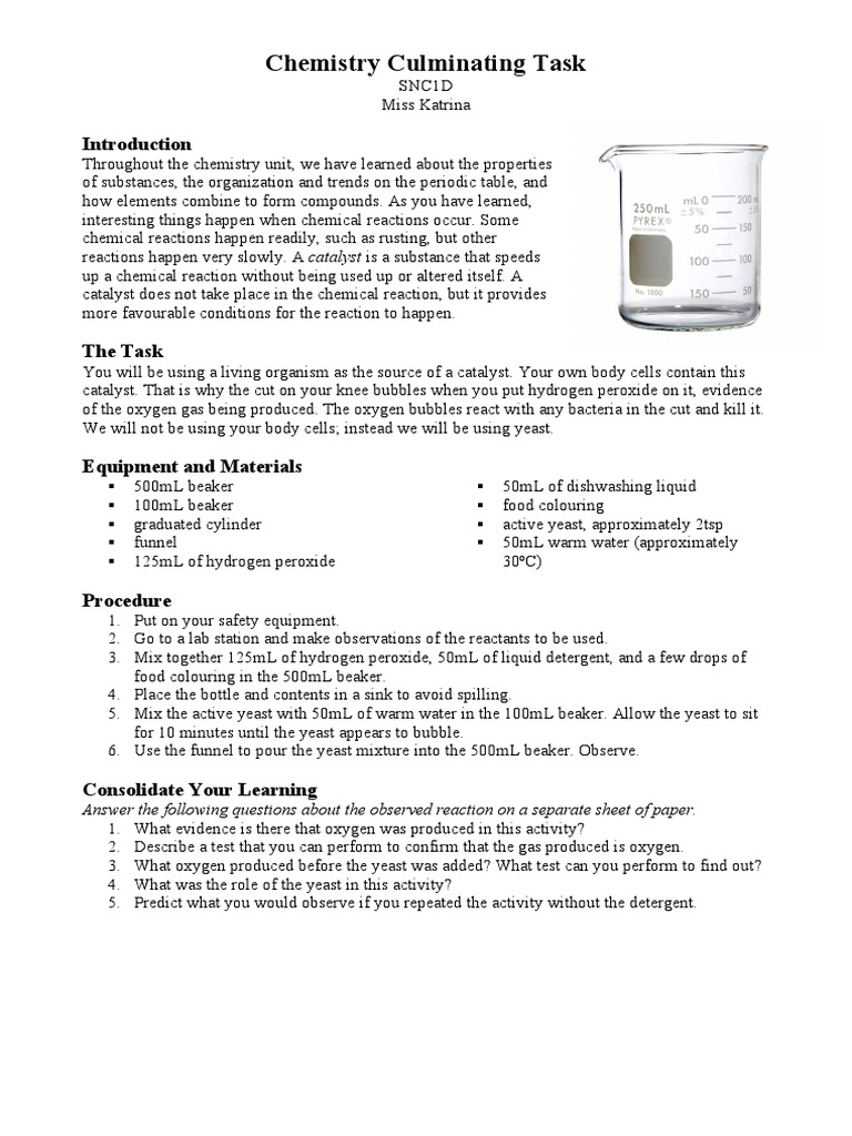 Chemistry Culminating Task SNC1D | PDF | Chemical Substances | Chemical ...