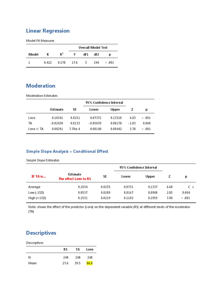 Linear Regression: Overall Model Test Model R R F df1 df2 P | PDF ...