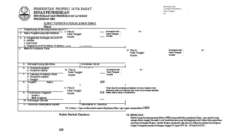 Contoh Form SPPD Disdik Prov Jabar | PDF