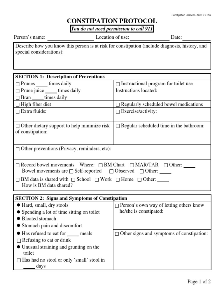 Constipation Protocol: You Do Not Need Permission To Call 911 | PDF ...