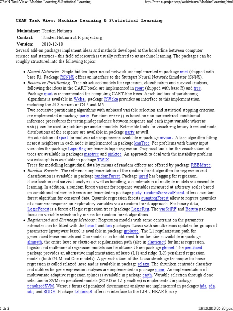 CRAN Task View Machine Lea.. | Download Free PDF | Regression Analysis ...