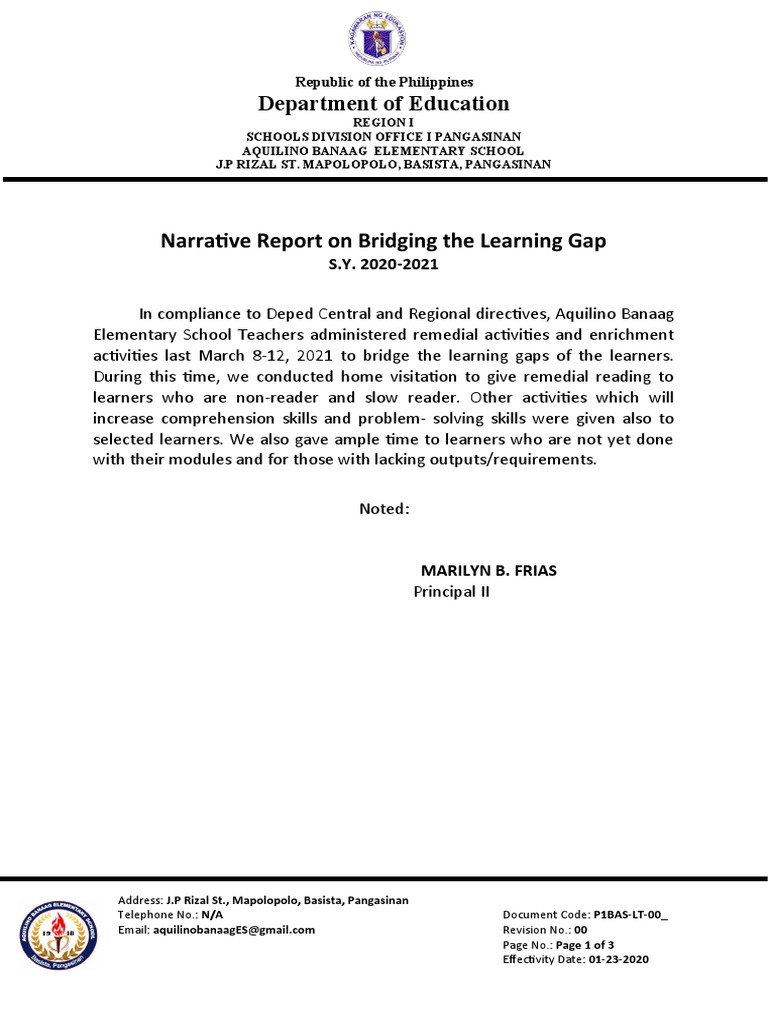 Bridging The GAP Narrative Report | PDF | Learning | Cognitive Science