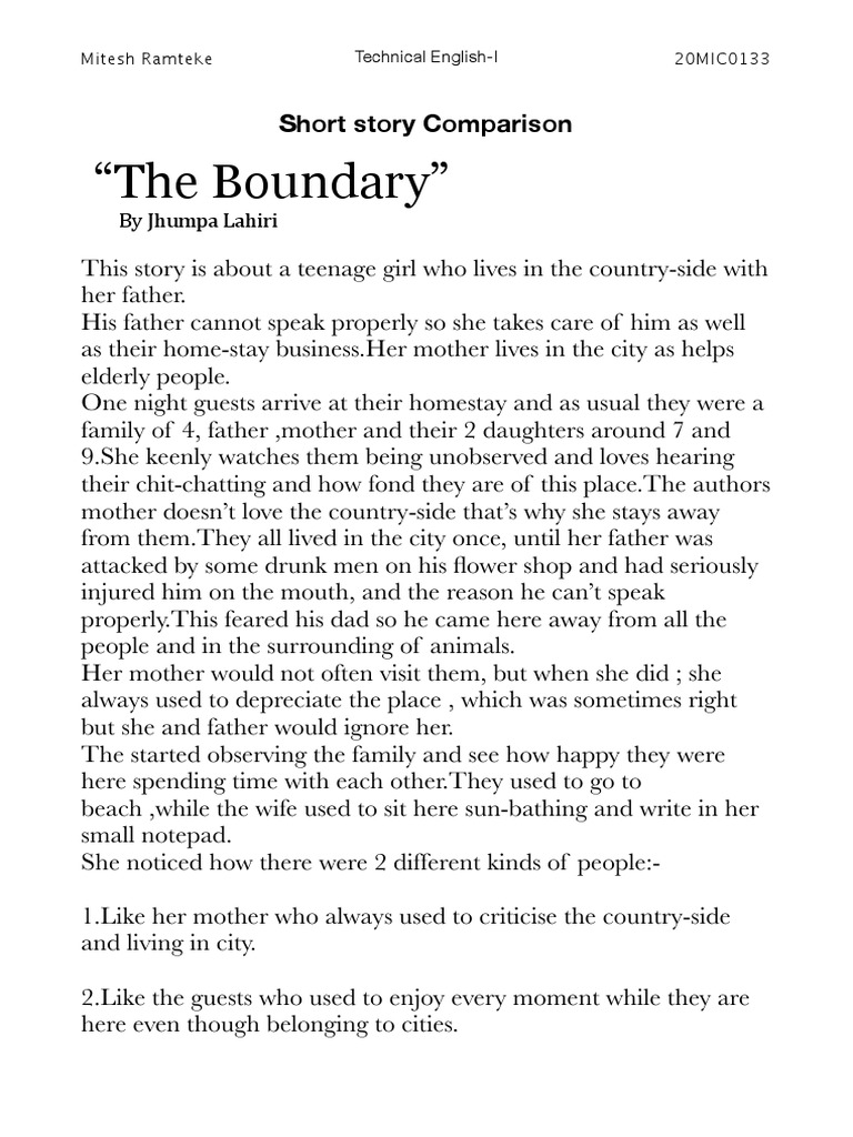 "The Boundary": Short Story Comparison | PDF