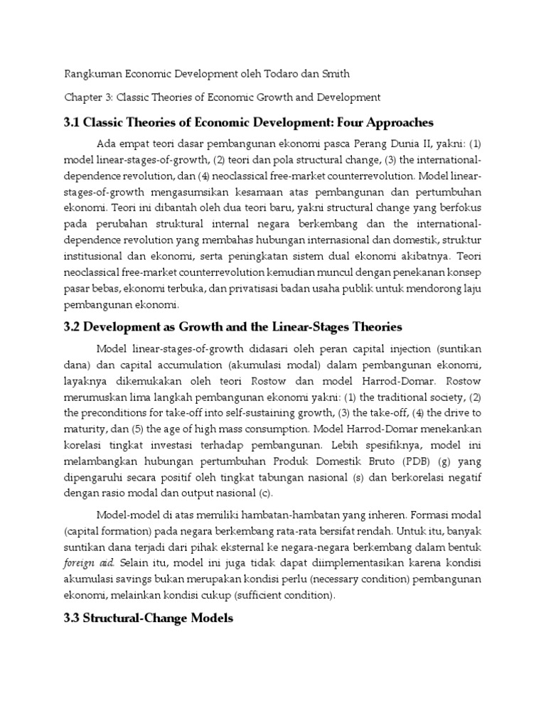 Summary CH 3 Todaro & Smith Economic Development | PDF