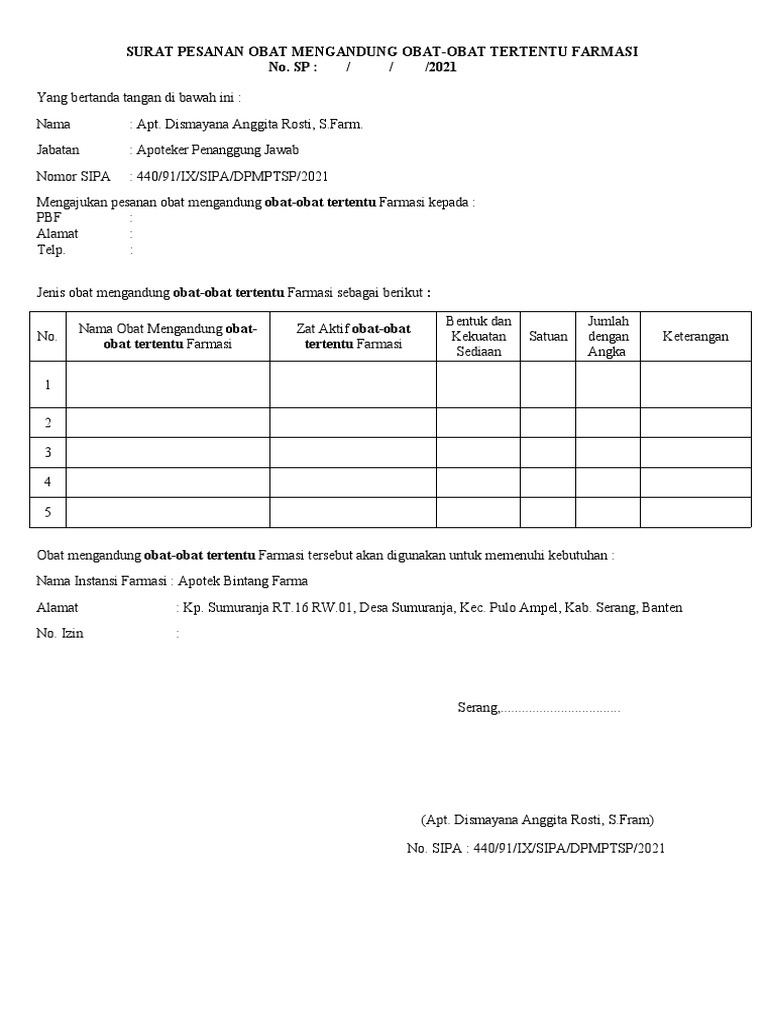 Contoh Surat Pesanan Oot | PDF
