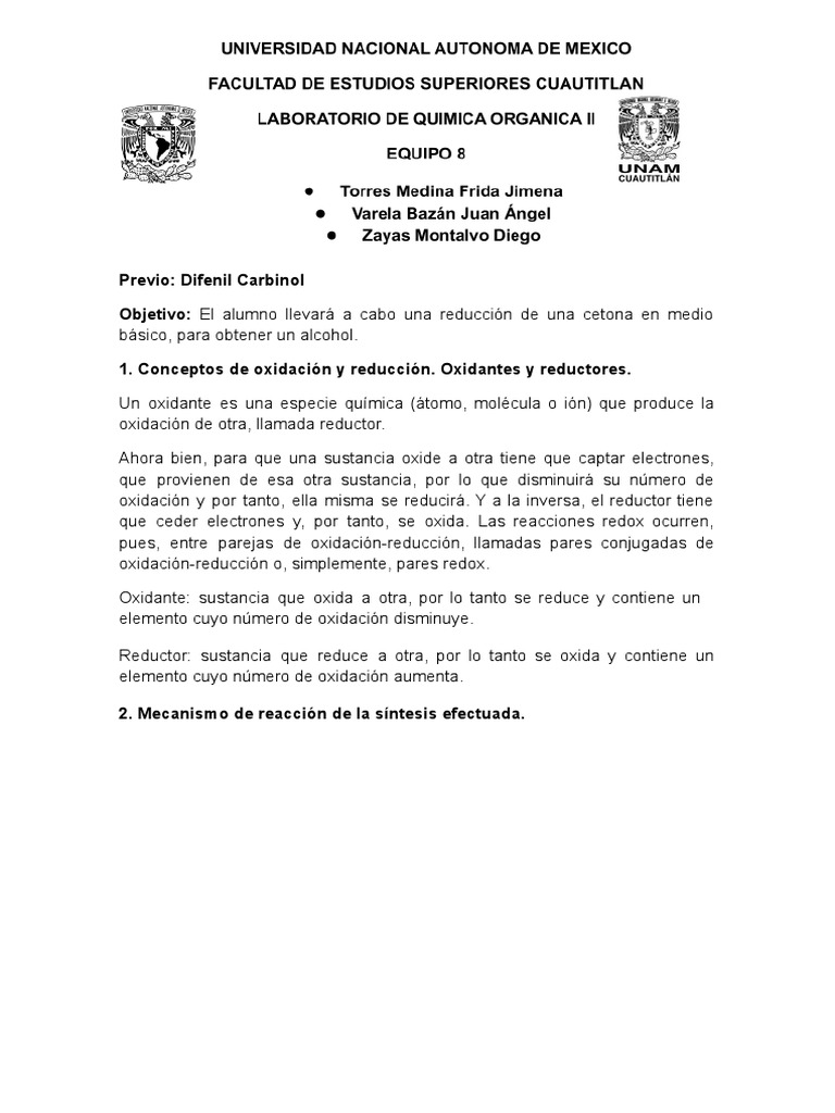 Previo Difenil Carbinol | PDF | Redox | Química