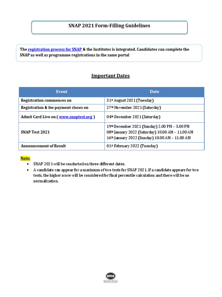 SNAP 2021 Form-Filling Guidelines | PDF | Bachelor's Degree | Internship